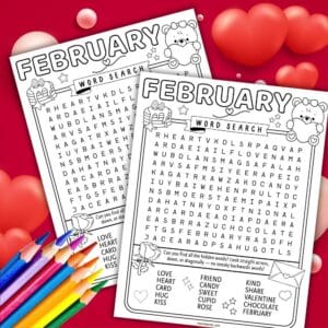 February Word Search Printable (Free Valentine Activity for Kids) - Mom ...